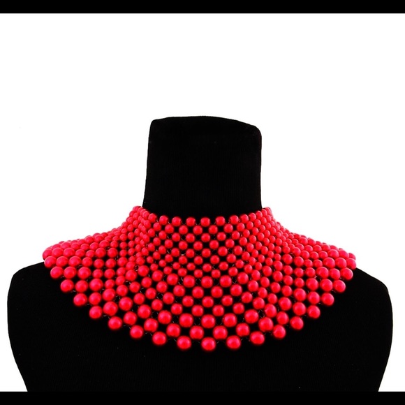 TBB Boutique | Jewelry | Only Left Red Pearl Bib Necklace | Poshmark